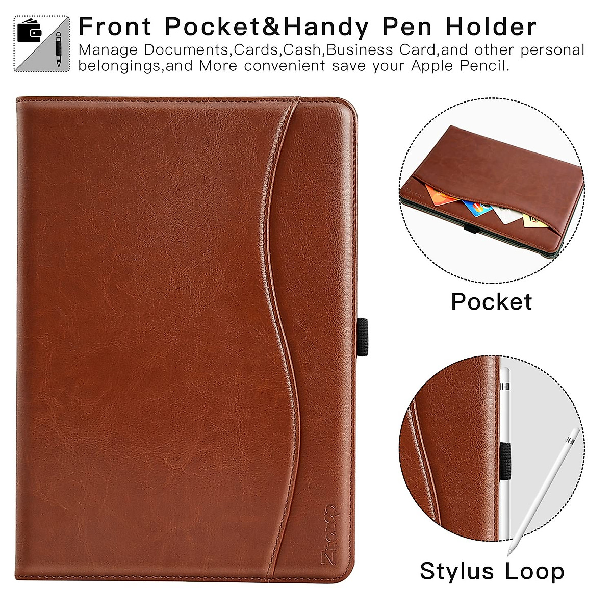 ZtotopCases for New iPad 9th/8th/7th Generation Case 10.2 Inch 2021/2020/2019, Premium PU Leather Folding Stand Cover for iPad 10.2" 9/8/7 Gen, Brown