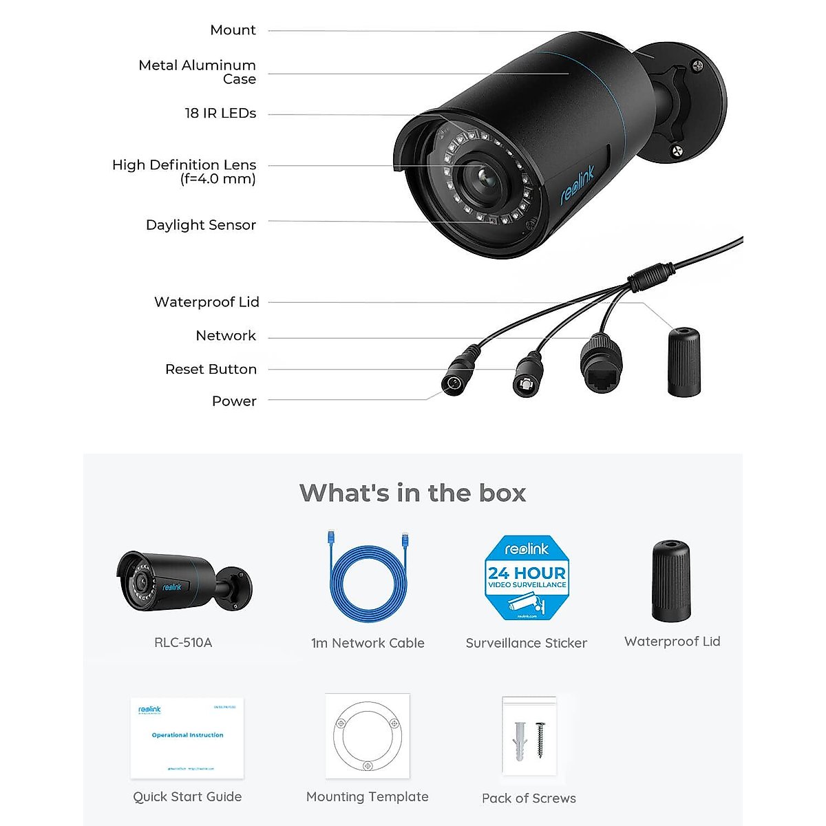 REOLINK 8CH 5MP Black Security Camera System, 8pcs Person/Vehicle Detection Smart 5MP Wired Outdoor PoE IP Cameras, 8MP 8-Channel NVR with 2TB HDD for 24/7 Recording, Bundle with RLC-510A Black