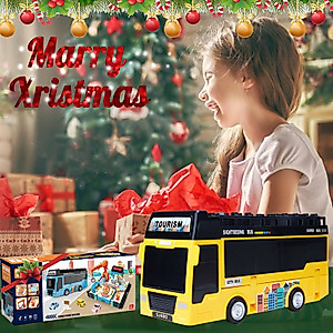 Itcaoseklu Race Track Car Adventure Bus Toys, Tranforming Bus with Sound and Light Simulation Steering Wheel,Vehicle Toy Gift for 3 4 5 6 7 8 Year Old Kids Boys Girls, Yellow