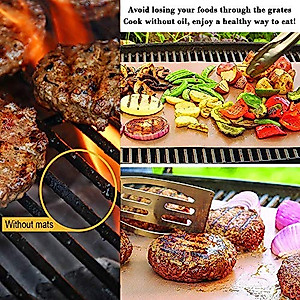 KOLIFEGOODS Grill Mat, 5PCS BBQ Baking Mat Non-Stick Reusable Cooking Sheets for Gas Grills Outdoor Grill with 2 Silicone BBQ Brushes, 15.75 x 12.99 Inches Gold