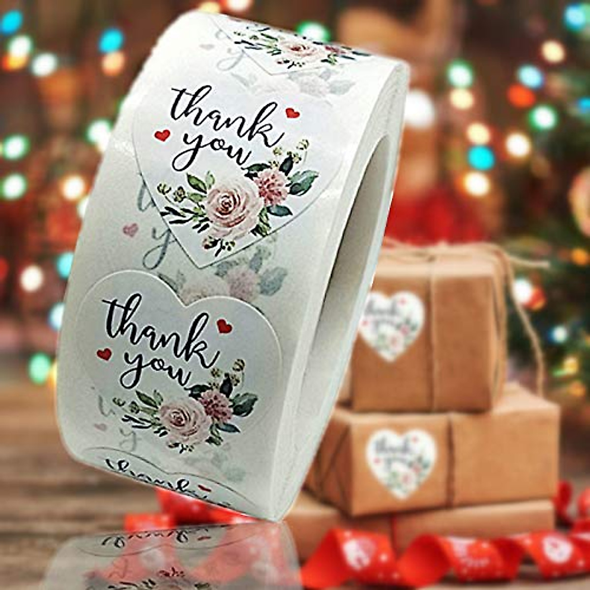 BILU Thank You Business Stickers,Valentine's Day Stickers Round Floral Thank You Sticker Adhesive Labels Roll for Boutiques,Weddings,Bags,Boxes,Envelope Seal Supplies Decorative
