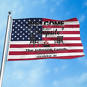 KafePross Welcome to Our Campsite Flag 3x5 FT Outdoor Indoor Making Memory Enjoy Your RV Travel Custom Family Last Name for Room College Dorm Bedroom Wall Tapestry Decor