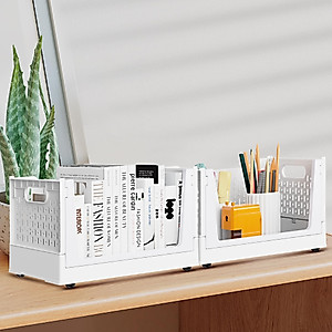 Stackable Storage Bins, Folding Collapsible Closet Organizers and Storage Bins Box, Plastic Shelves Drawer Organizer Container for Closet Office Bedroom Kitchen Bathroom with Wheels, White, 3 Pack