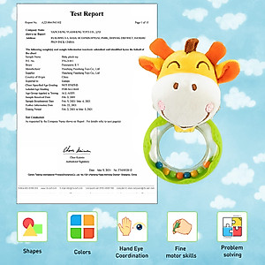 by Rattle Toys for Babies 0-6 Months Soft Baby Toys Stuffed Animal Plush Rattle Newborn Sensory Toys Newborn Infant Security Blanket Loveys Small Animals Doll（Giraffe）