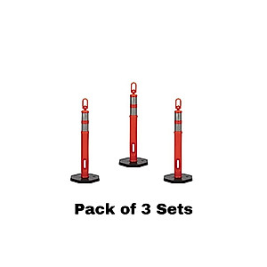CJ Safety (Pack of 3 Sets) 45" Orange Delineator Post Cone with 10 lbs. Rubber Base, 2 Reflective Bands (Set of 3 (Post & Base))
