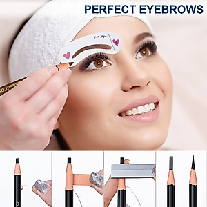 QIUFSSE Waterproof Eyebrow Pencil Dark Brown Brow Pencil Set For Marking,Filling and Outlining,Eyebrow Tattoo Makeup Microblading Supplies Kit,5Pcs Microblading Eyebrow Pen with Eyebrow Stencil Eyebrow Tool