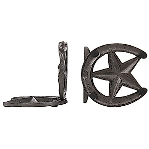 MyGift Dark Brown Cast Iron Decorative Bookends for Heavy Books, Western Theme Home Office Decoration, Bookshelf Decor with Horse, Horseshoe and Star Design, 1 Pair