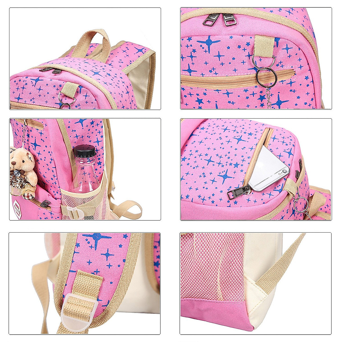 Yookeyo Girls School Bag 3Pcs for Elementary, Backpack/Shoulder Bag/Handbag