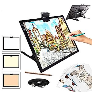 A3 Light Pad, TOHETO Wireless Battery Powered Light Box 3 Colors Stepless Dimmable and 6 Levels of Brightness Light Board for Tracing, Rechargeable LED Copy Board for Diamond Painting, Sketching