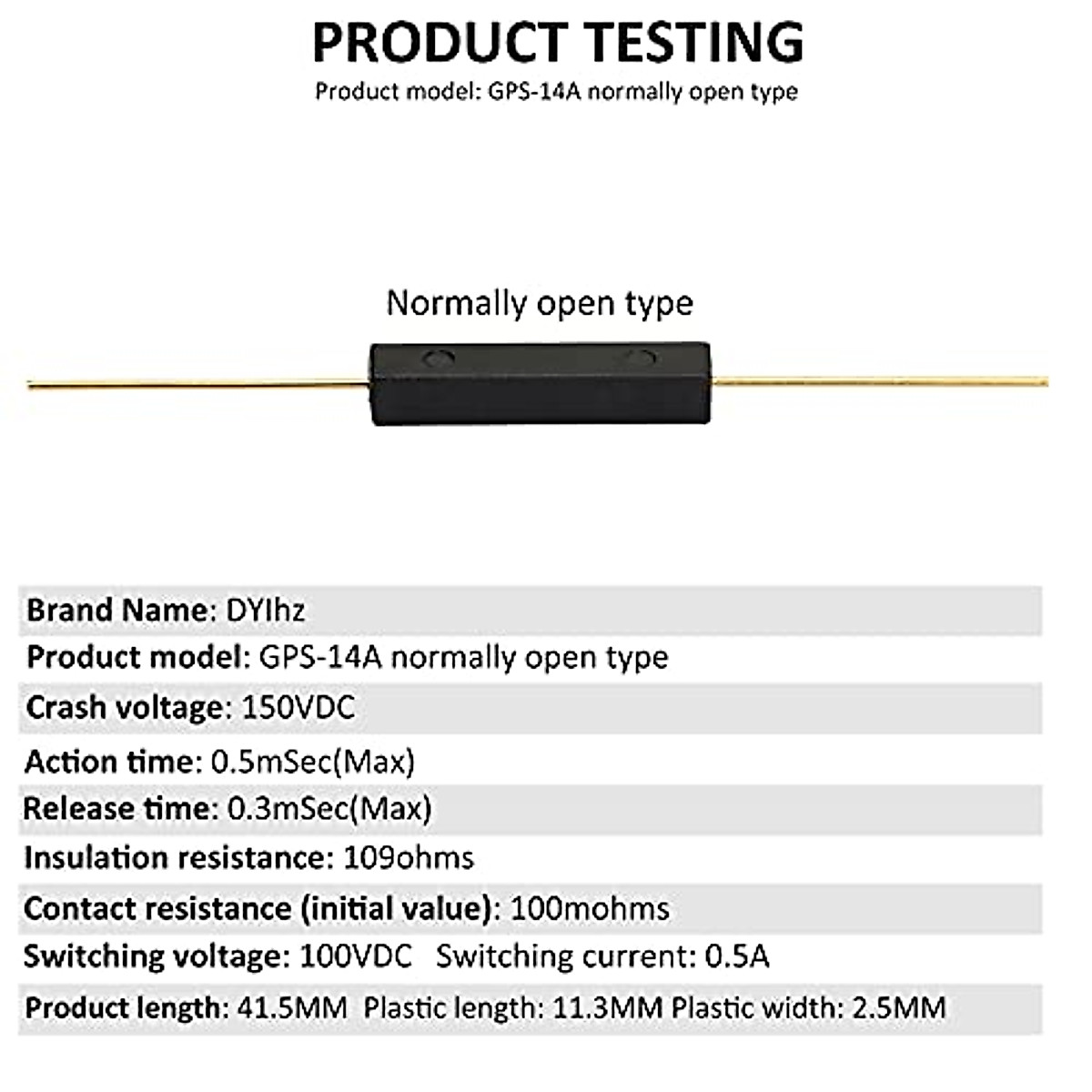 DIYhz Reed Switch GPS-14A 14mm Plastic Anti-Interference Normally Open Magnetic Control Switch 10PCS