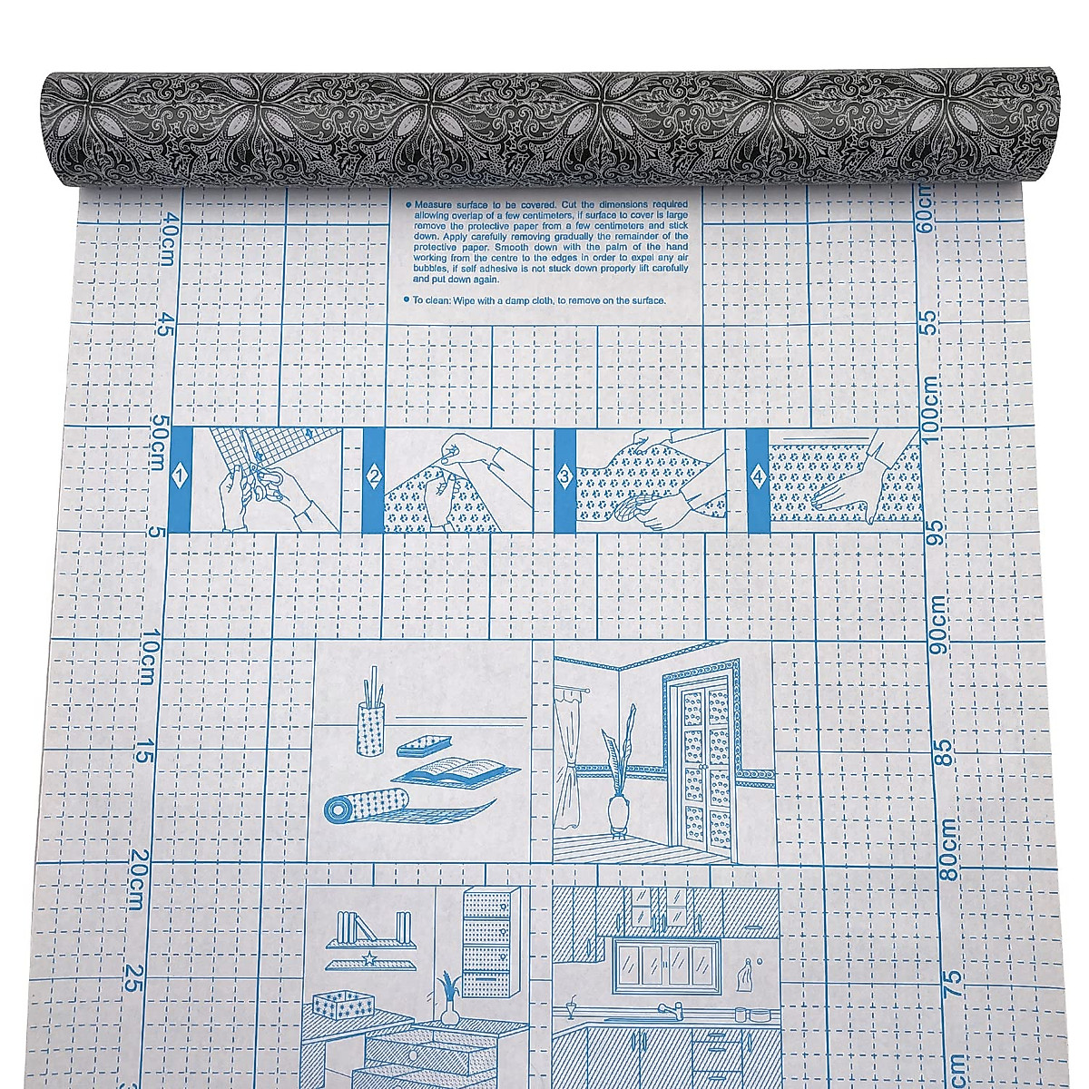 Yifasy 19.7ft Roll Black and White Petal Shelf Liner Peel and Stick Countertop Shelving Paper Wallpaper Cabinet Chest Vinyl Film (M-236.2x17.7 Inch)