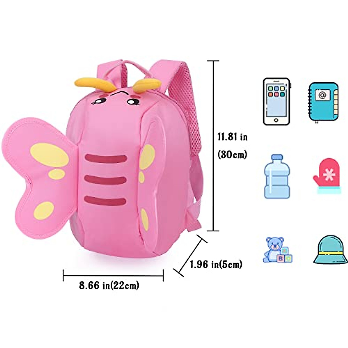 Clearlove Kids Backpack Lightweight School Backpack with Tulle Wings and Anti-lost Safety Rope Toddler Backpack for Teen Girls Boys（Pink Butterfly）