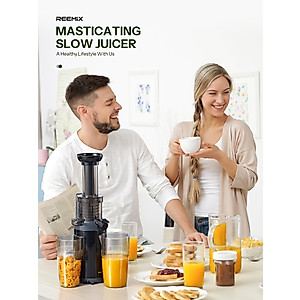 Masticating Juicer Machines, Reemix Cold Press juicer Machine Compact Size, Juice Extractor, Nutrient and Vitamin Dense, BPA-Free Tritan, Easy to Clean (Black)