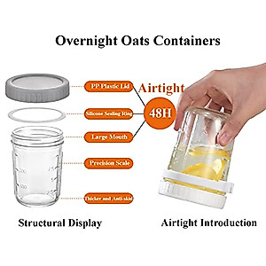 yesme Mason Jars for Overnight Oats, Overnight Oats Containers With Lids, 16oz Overnight Oats Container, Overnight Oats Jars With Lid Glass Dishwasher Safe Oatmeal Container Meal Prep Jars Set of 2