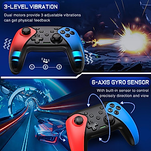 ELISWEEN Wireless Switch Controller for Switch Controller/Lite/OLED, Switch Controller Joysticks Work with iOS/Android/PC-Switch Pro TURBO Controller with Wake-up Programmable (Upgraded Vision)