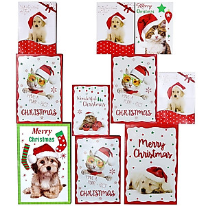 Iconikal Printed Gift Boxes for Christmas, Shirt, Robe, Lingerie, Hat, Gloves, Santa Paws Pets Design, 3-Sizes, Small, Medium and Large 10-Pack