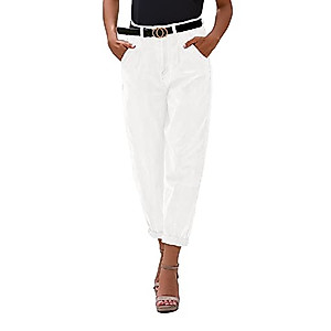 luvamia Women's Classic High Waist Stretch Loose Balloon Tapered Jeans Mom Jeans High Waist Tapered Jeans for Women High Rise Tapered Jeans Women Denim Jeans Cool White Size Medium Size 8 Size 10