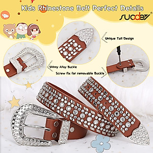 SUOSDEY Kids Rhinestone Belt for Girls Boys,Western Cowgirl Cowboy Studded Leather Belt for Child,brown