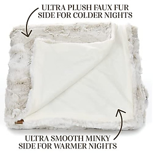 Outrageously Soft Throw Blanket - Ultra Plush Minky Faux Fur Blanket - 50 x 70 Inches - Tan