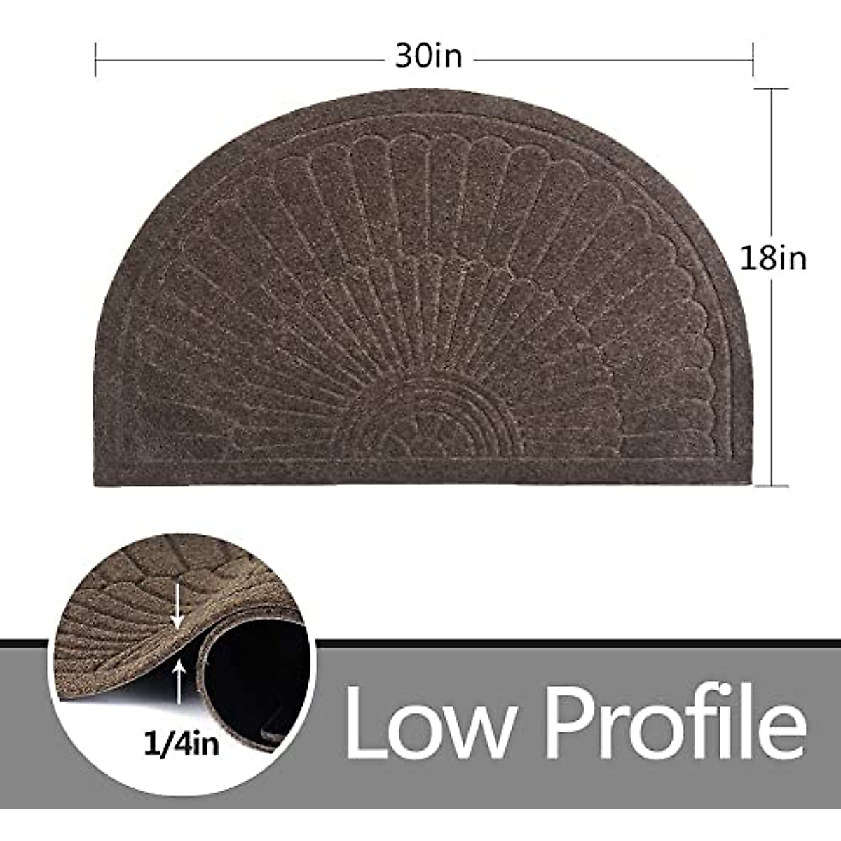 Half Round Entrance Rug Waterproof Floor Mat Shoes Scraper Doormat, 18''x30'' Patio Rug Dirt Debris Mud Trapper Out Door Mat Low Profile Washable Carpet