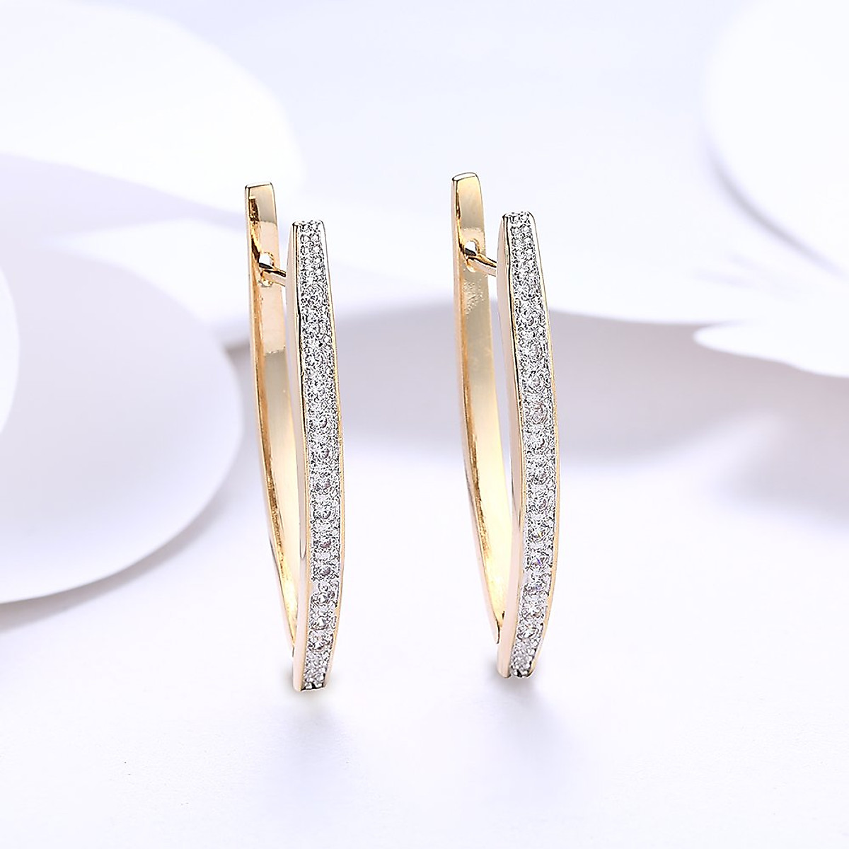 14K Gold Plated Cubic Zirconia Hoop Earrings For Women Men Fashion CZ Earrings