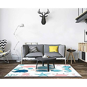 Cute Vector Ocean Set with sea Creatures for Girls and Boys Summer Area Rugs Floor Mat Non Slip Throw Rugs Soft Door Mat Nursery Carpet for Living Room Home Indoor Outdoor Runner Rugs Yoga Mat