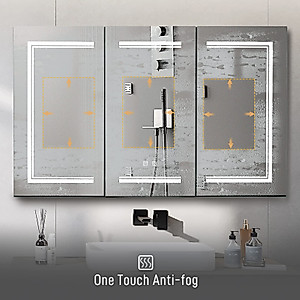 Karl home 48x28 Inch 3-Doors Bathroom Medicine Cabinet with LED Mirror, 3-Color Wall Mounted Dimmable Bathroom Cabinet with 3-Tier Storage Shelves, Anti-Fog, USB Charge, White