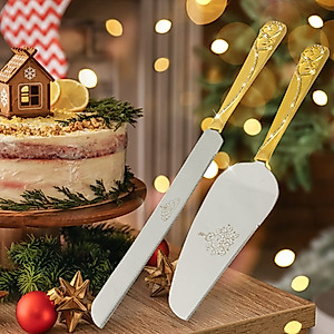 Sparking Love Hearts Cake Cutter and Pie Server Set, Stainless Steel Wedding Cake Knife and Server Set for Birthday, Anniversary, Engagement Or Christmas Gifts (Fashion gold)