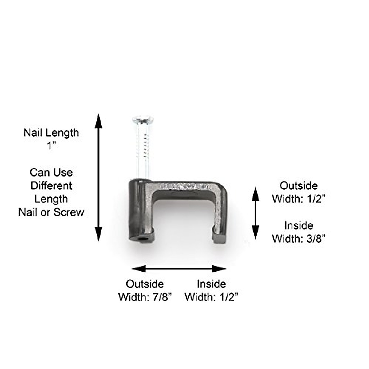 THE CIMPLE CO - Dual, Twin, or Siamese Coaxial Cable Clips, Cat6, Electrical Wire Cable Clip, 1/2 in Nail Clip and Fastener, Black (100 Pieces per Bag)