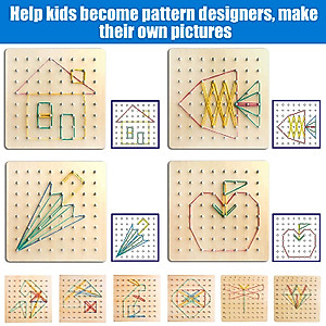 SGVV90 Wooden Geoboard,Mathematical Manipulative Material Array Block Geo Board with Pattern Cards and Rubber Bands to Create Figures and Shapes,Montessori Toy,Brain Teaser STEM Toy for Children Kids