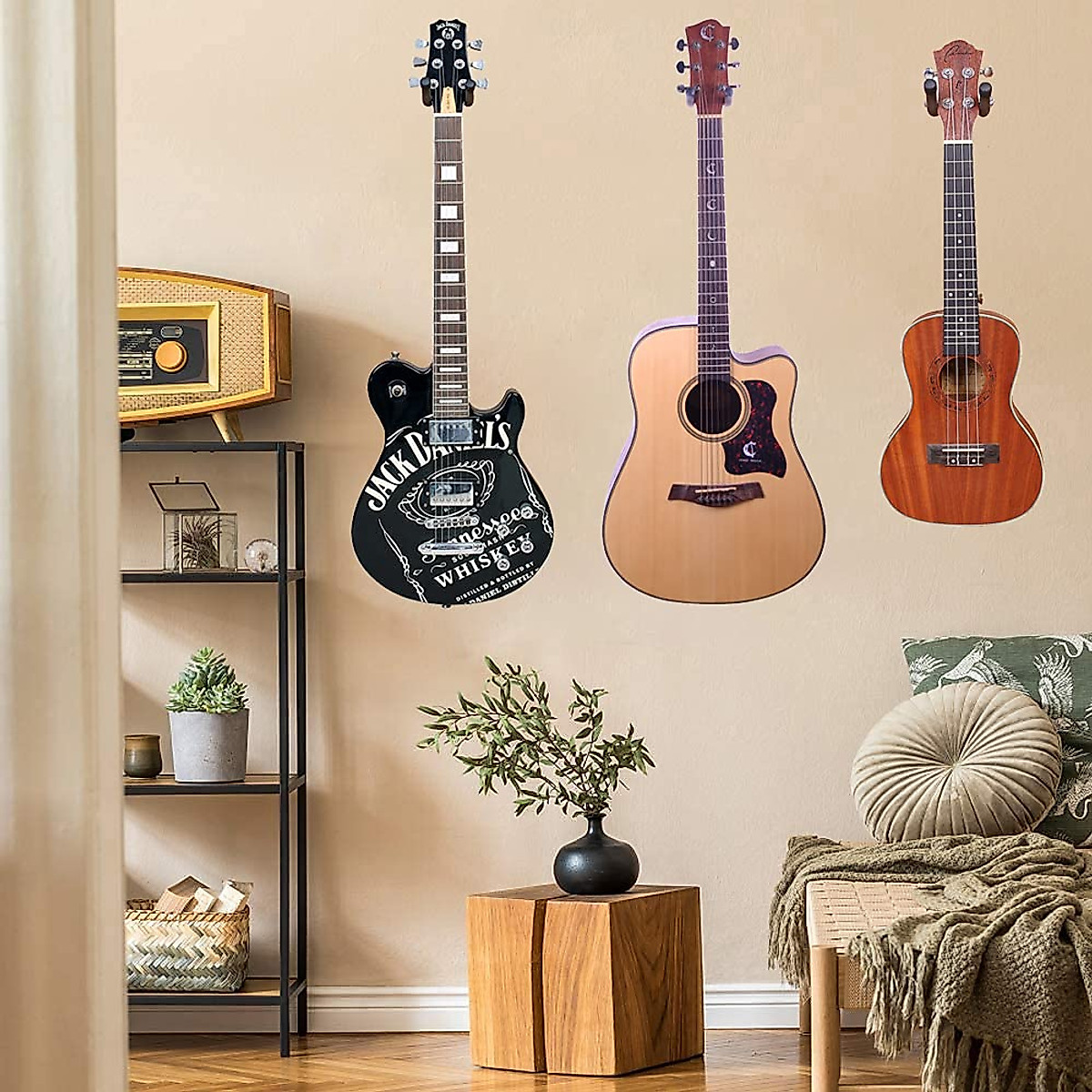 HilerPunk Guitar Wall Mount,1-Pack, Wood Guitar Ukulele Wall Hangers,Hooks,Holders,Stands,Guitar Accessories for Acoustic Electric Bass Guitar Ukulele Banjo Mandolin