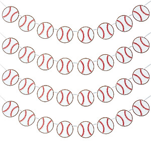 4 Pieces Baseball Banner Baseball Paper Garland for Sports Theme Party Decorations Baby Shower Birthday Photo Prop