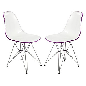LeisureMod Carey Modern Eiffel Base Molded Side Chair Set of 2 (White Purple)
