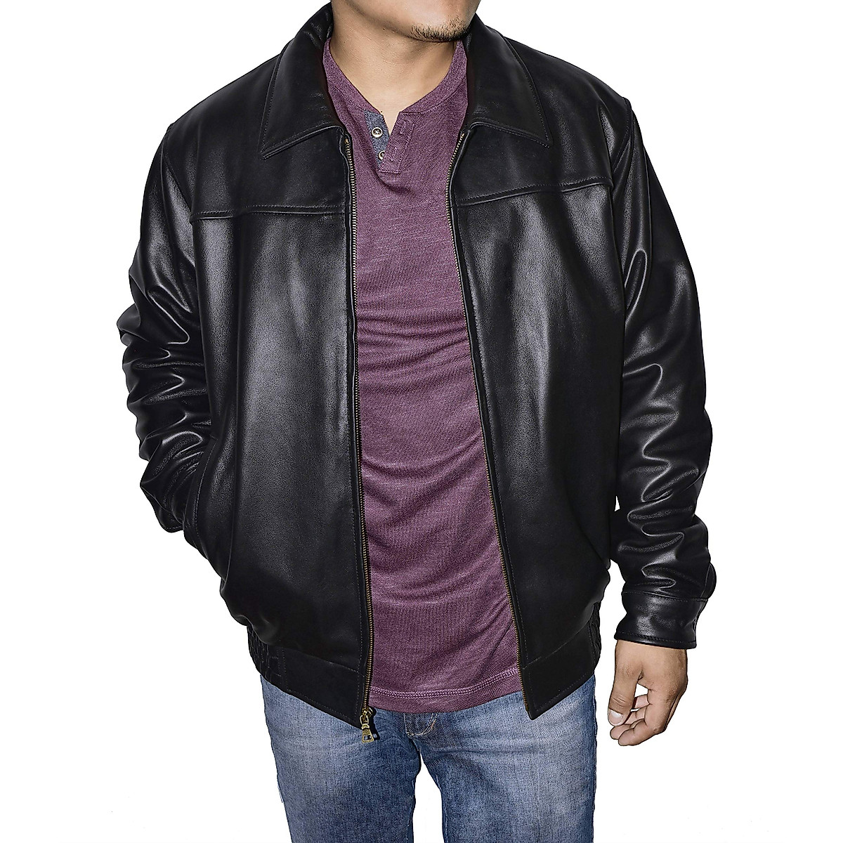 Victory Outfitters Men's Lambskin Genuine Leather Classic Bomber Jacket Mens Leather coat with Zip Out Liner - Black - XXL