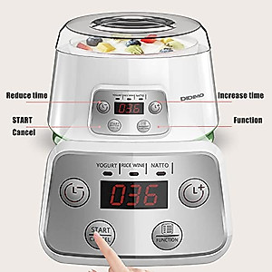 DiDimo Yogurt Maker,3 in 1 Greek Yogurt Maker Machine,Can Make Yogurt/Natto/Rice Wine,Automatic Digital Yogurt Machine With Time Control,1.2 Quart Glass Yogurt Jars (White)