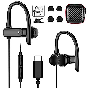 USB C Headphone,Type C Earphone for Samsung S22 Ultra S23 Plus Anti-Drop Earhook Workout Gym Earbuds, HiFi Stereo Noise Canceling Microphone for Galaxy S21 FE iPad 10 Pro Air Google Pixel 7 OnePlus 11