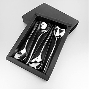 4Pcs Coffee Spoon, 4 Inch Heart Shaped Stainless Steel Teaspoons, Lovely Ergonomic Metal Stirring Spoon for Dessert, Ice Cream, Coffee, Iced Tea, Appetizer, Cake, Sugar