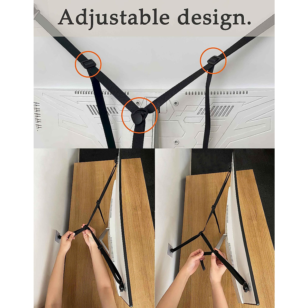 OeckuXIY 3 Pack Adjustable TV Safety Straps, No-Drill Anti-Tip Furniture Anchors for Baby Proofing, Flat Screens Fix to Wall,Cabinet,Stand Or Desk, Earthquake Straps