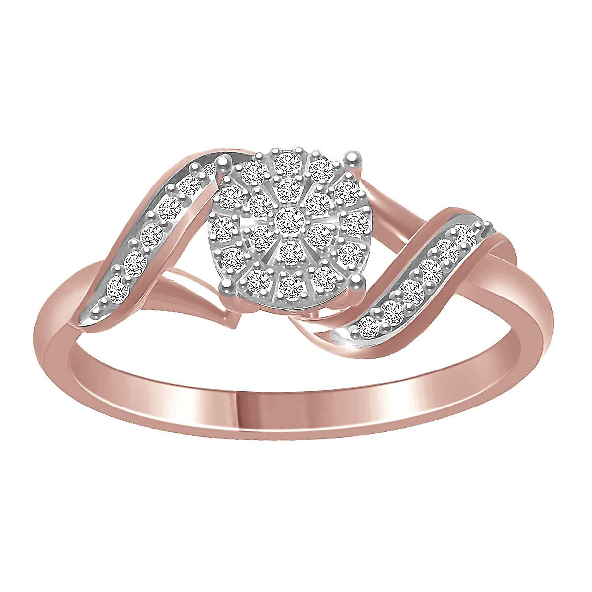 Eternal Bliss 1/5 cttw Round Natural Diamond Ladies Cluster Engagement Ring In 10k Two Tone Rose & White Gold (7)