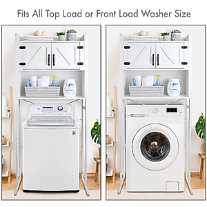 Stephan Roberts Washer or Over The Toilet Storage Cabinet w/Height Adjustable Shelf Laundry Room/Bathroom Organizer, 2-Door Freestanding Rack Space Saver, White