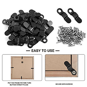Cionyce 50PCS Frame Turn Button, Metal Bow Shape Picture Frame Hardware Backing Clips with Screws for Hanging Pictures, Photos, Posters, Drawing Crafts(Black)