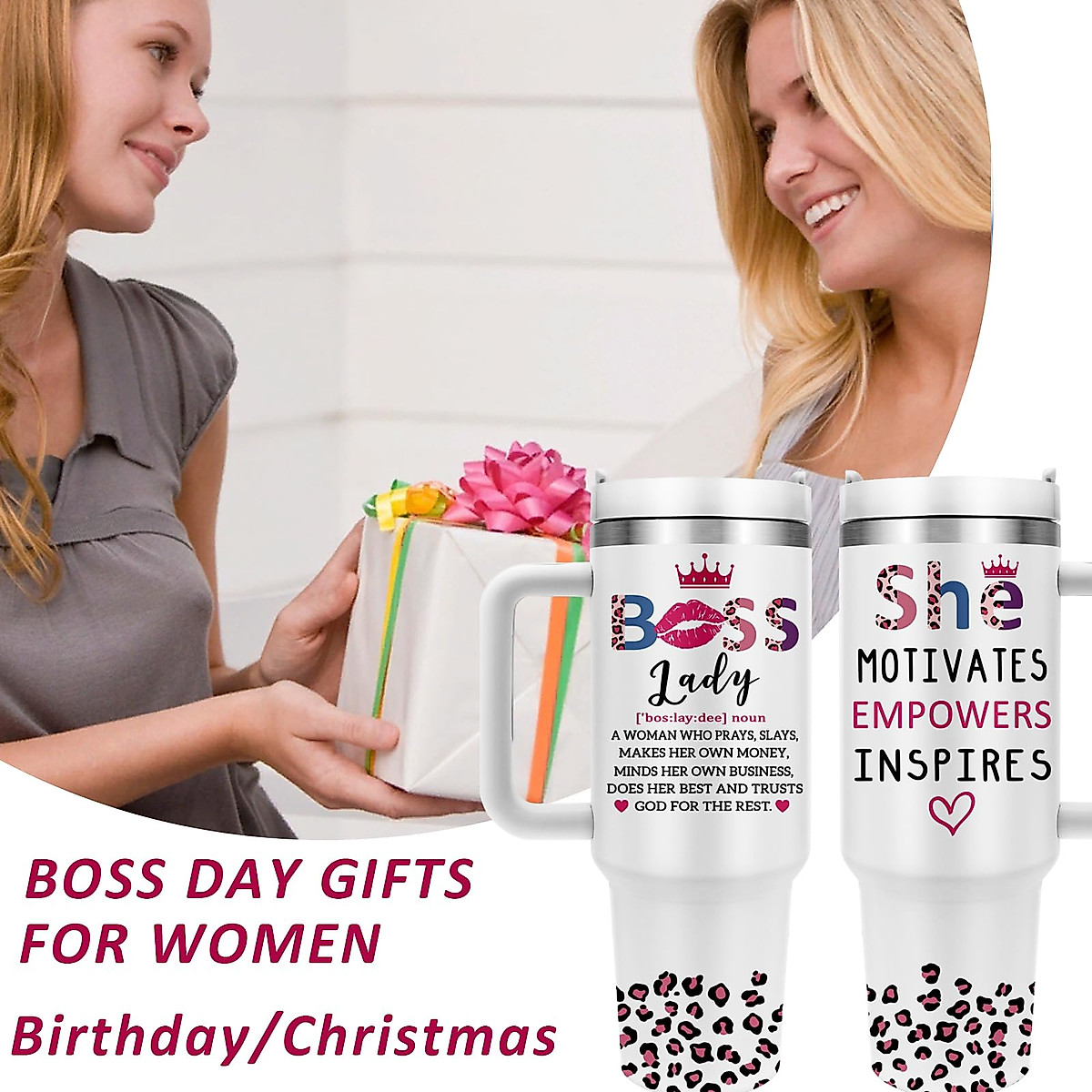 Boss Day Gifts for Her - Boss Gifts for Women - Boss Lady Gifts Tumbler, Gifts for Boss Woman, Boss Birthday Gifts for Women, Boss Gifts for Christmas, Boss Tumbler Cup (40 oz，with Lid and Straw)