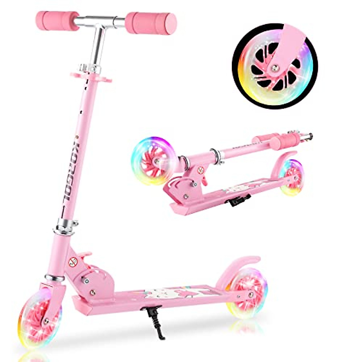 Scooter for Kids Ages 3-12 - Kids Kick Scooters with Led Light Up Wheels & 3 Levels Adjustable Handlebar, Lightweight Foldable 2 Wheel Girly Pink Scooter, Christmas Birthday Gifts for Girls Boys.