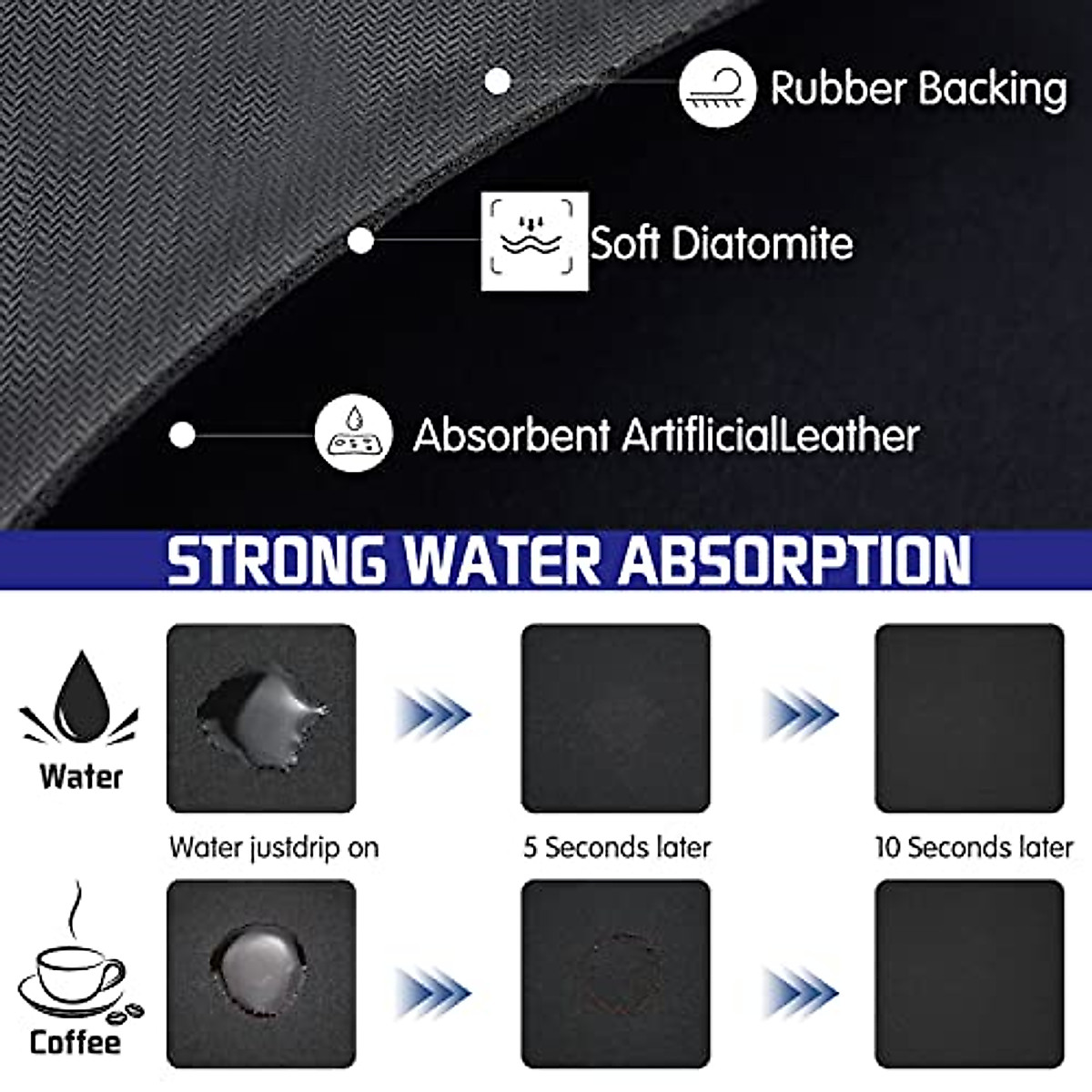 Coffee Bar Mat for Spill-proof, 24 x 16 Inch Hide Stain Abosrbent Mat | Non-Slip Rubber Backed Coffee Bar Accessories Under the Cofee Machines (Black)