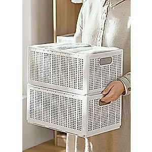 ChezMax Wardrobe Clothes Organizer, Upgraded PP Board Cabinet Closet Compartment Storage Baskets, White Washable Foldable Dividers Closet Drawer Bins for Underwear Socks Jeans, Big Size 5 Grids