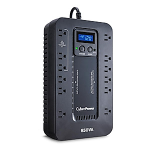 CyberPower EC850LCD Ecologic Battery Backup & Surge Protector UPS System, 850VA/510W, 12 Outlets, ECO Mode, Compact, Uninterruptible Power Supply