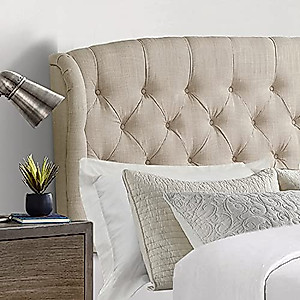 Rosevera Benicia Bed Frame,Platform Bed Frame with Signature Design Adjustable Headboard,Fabric Upholstered with Button Tufted Bed for Bedroom,Wood Slat Support,Eesy Assembly,Queen,Natural