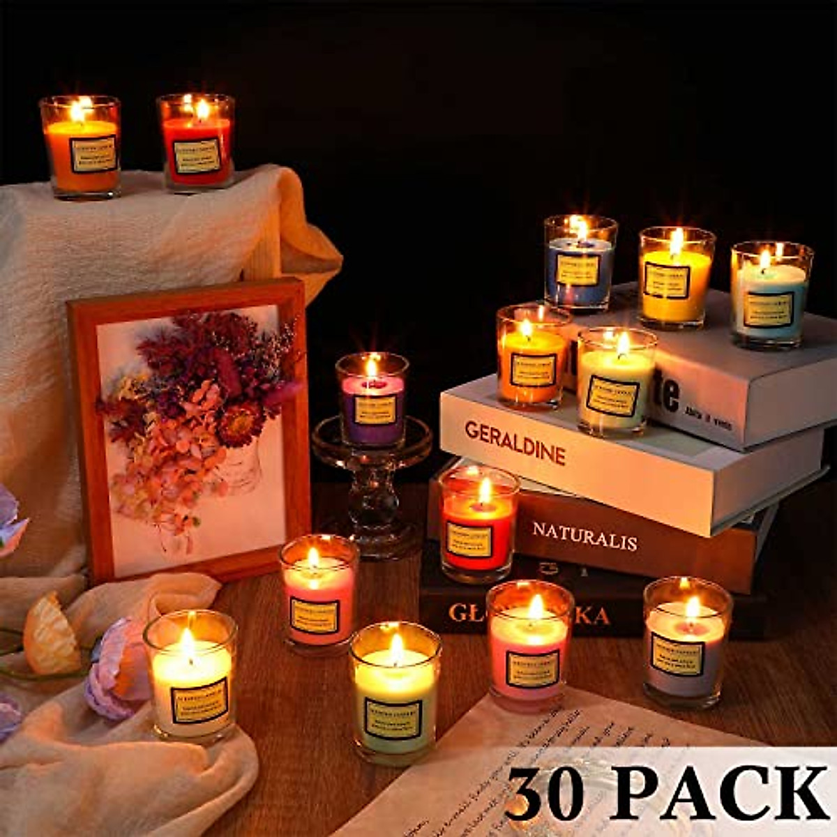 30 Pieces Scented Candles Gift Set with 10 Fragrances Aromatherapy Soy Wax Glass Jar Candle 1.8 oz Votive Candles for Home Wedding Holiday Anniversary Decoration