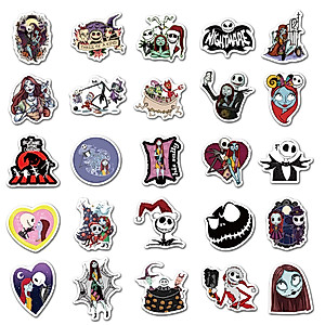 Nightmare Before Christmas Stickers, Halloween Stickers 50 Pack, Cute Vinyl Waterproof Stickers Decals for Laptop, Water Bottles, Guitar, Skateboard Stickers for Teens