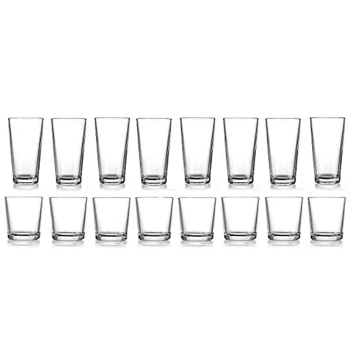 Glaver's Drinking Glasses Set Of 16, 8 Highball Glasses (17oz.), 8 Rocks Glass Cups (13 oz) Beer Glasses, Water, Juice, Cocktails.